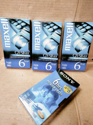 3 Maxell + 1 Sony GX-Silver HQ 6-Hour T-120 Blank VHS Tapes Lot of 4 ...