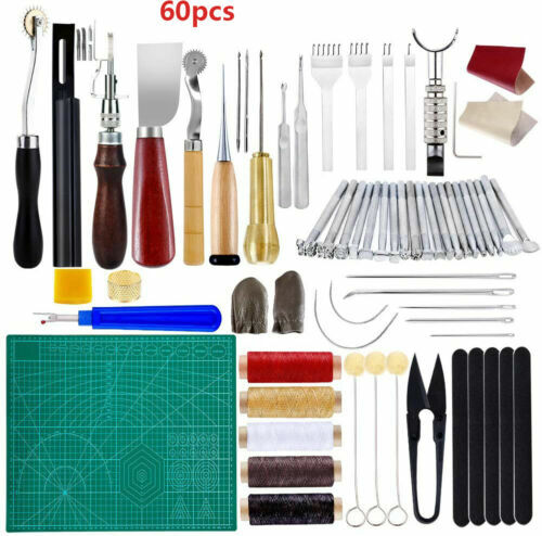 Leather Craft Tools Kit Hand Sewing Stitching Making Groover Stamping ...