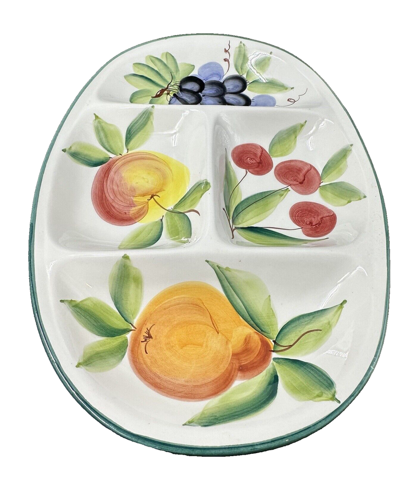 Handmade, Hand-Painted Large Oval Ceramic Fruit Pattern Divided Platter ...
