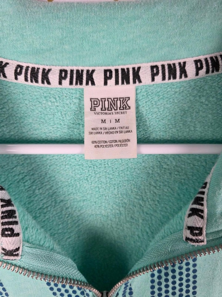 Victorias Secret Pink mint logo pullover quarter zip sweater top medium ...