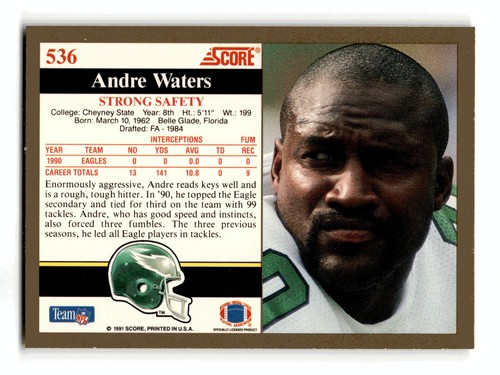 Andre Waters 1991 Score #536 Philadelphia Eagles Centered Mint to Gem ...