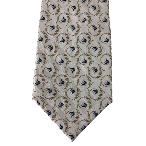 Bill Blass 100% Silk Mens Tie Necktie Cream Tan Blue Scrollwork | eBay