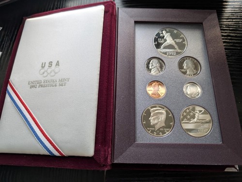 1992 S Prestige Proof Set Olympics 90% Silver Dollar 7 US Coins OGP ...