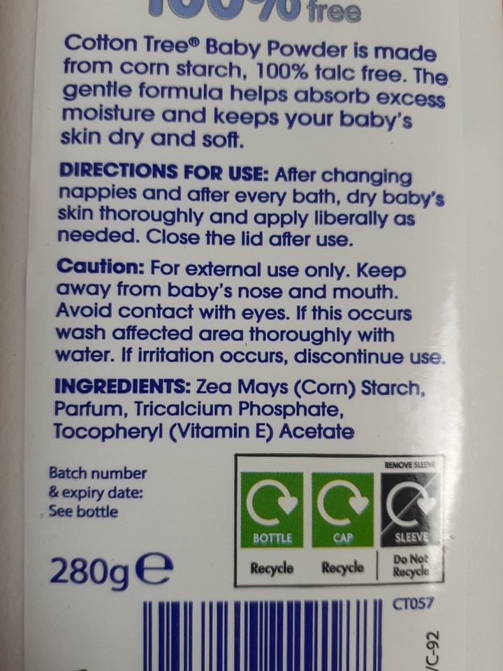 COTTON TREE BABY POWDER 100% TALC FREE 2 x 280 ml | eBay UK