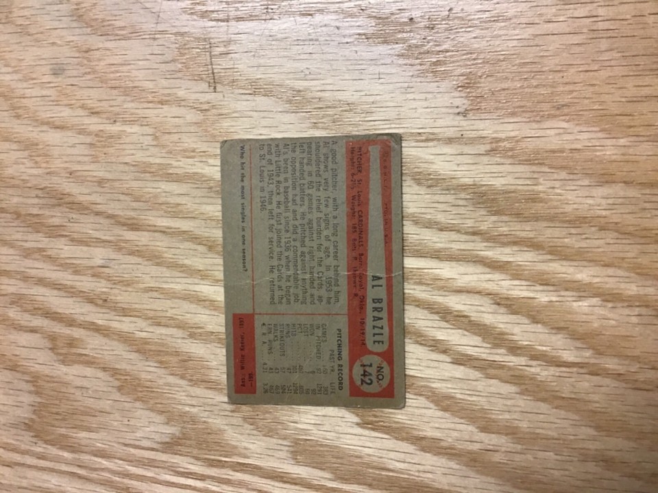 1954 Bowman Baseball Al Brazle St. Louis Cardinals Card #142 | eBay