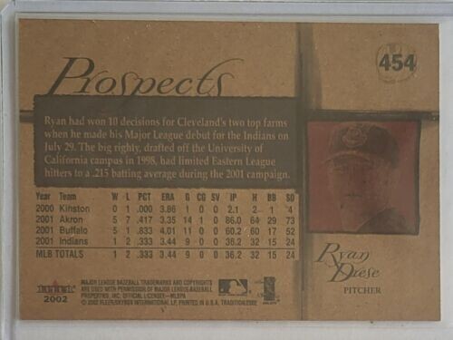 2002 Fleer Tradition #454 Ryan Drese Cleveland Indians Baseball Card | eBay