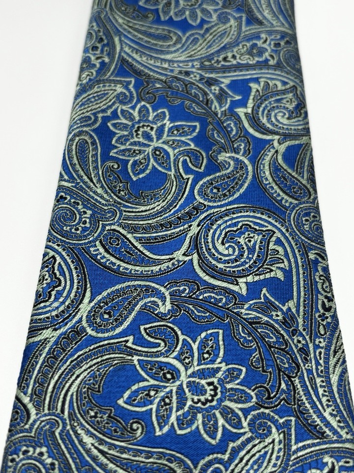 Geoff Nicholson Silk Tie Made in Italy 3.25” Wide 59” Blue Paisley | eBay