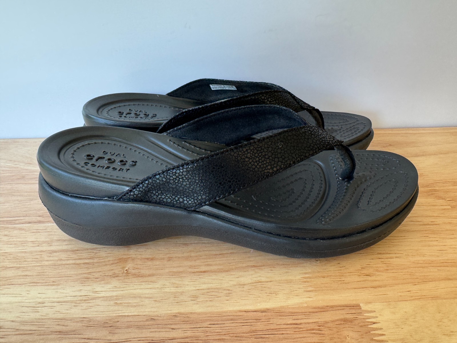 Crocs Capri V Flip Flops Thong Sandals Black Metallic… - Gem