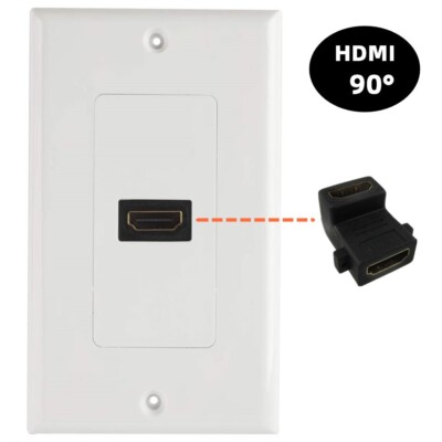 1Port 4K HDMI 90° Angle HDTV Wall Plate FacePlate Panel Coupler Outlet ...