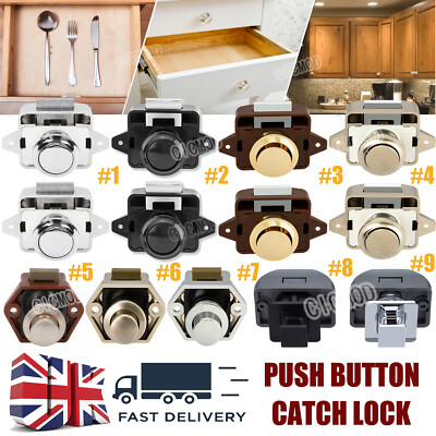 5-20 Push Button Cupboard Drawer Door Catch Lock Caravan Camper Latch ...