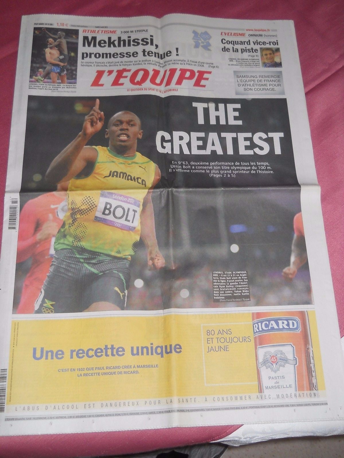 USAIN BOLT_...FRENCH NEWSPAPER L'EQUIPE OLYMPIC GAMES 2012 LONDON THE ...