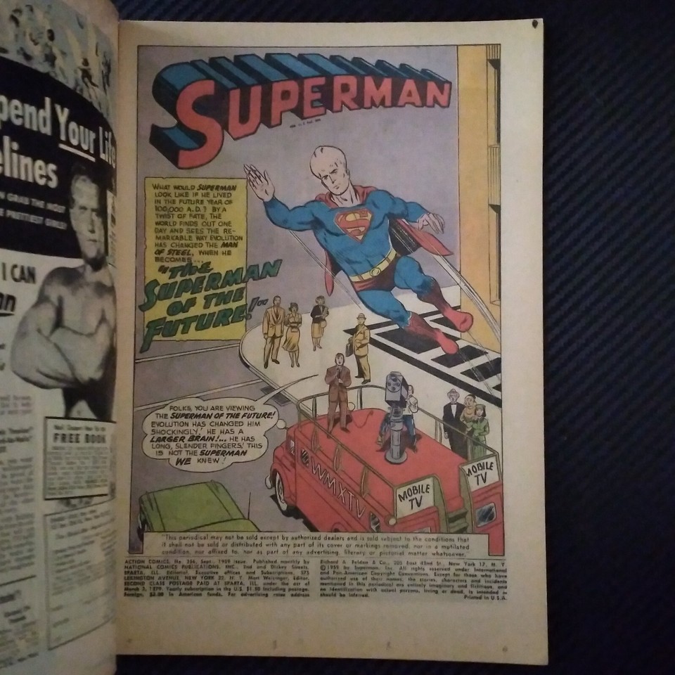1959 Action Comics Superman Comic Book #256 "The Superman of the Future ...