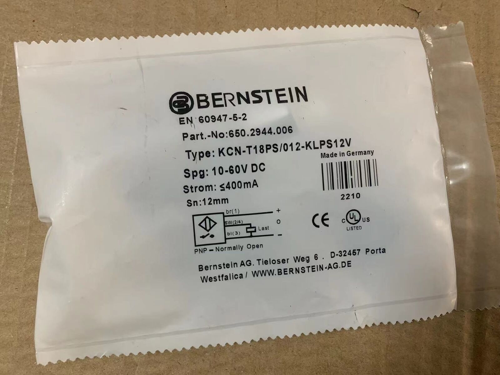 Bernstein Proximity Switch Sensor KCN-T18PS/012-KLPS12V Brand New | eBay