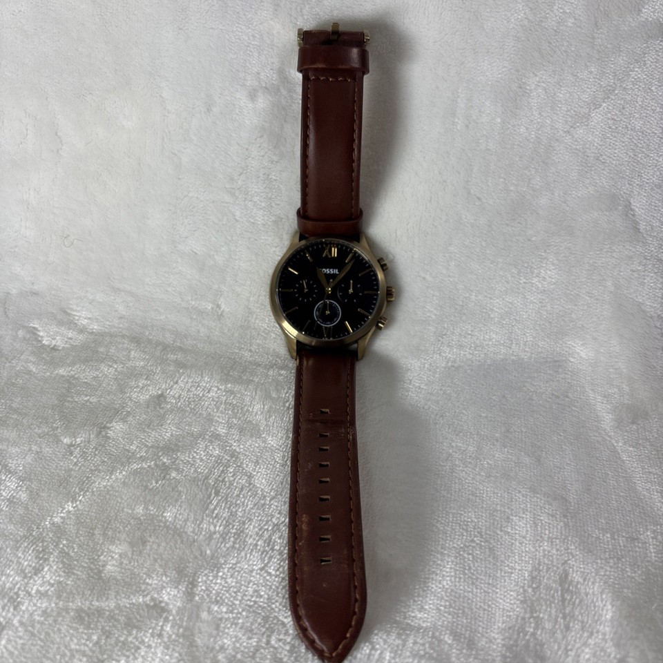 Fossil Fenmore BQ2404 Gold-Tone Chrono Multi Function Brown Lthr Strap ...