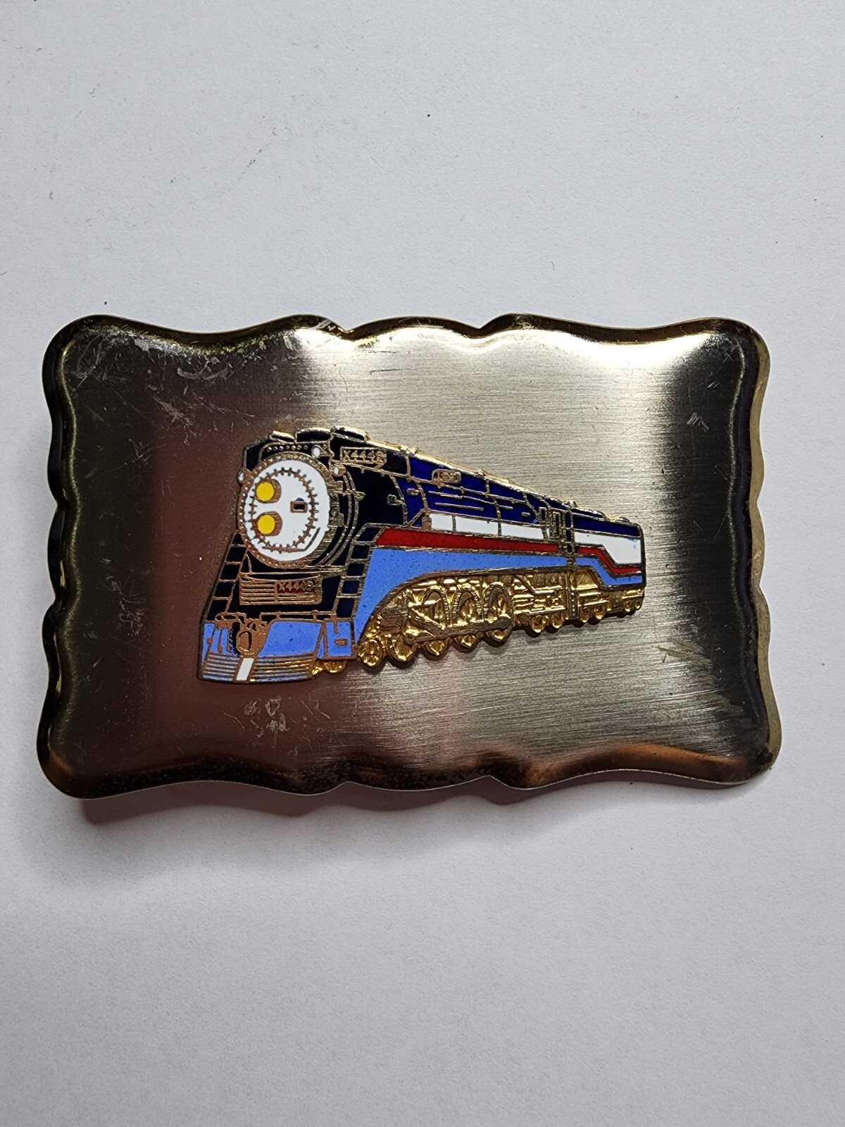 Vintage Onlay LOCOMOTIVE Train Silvertone Belt Buckle - Gem