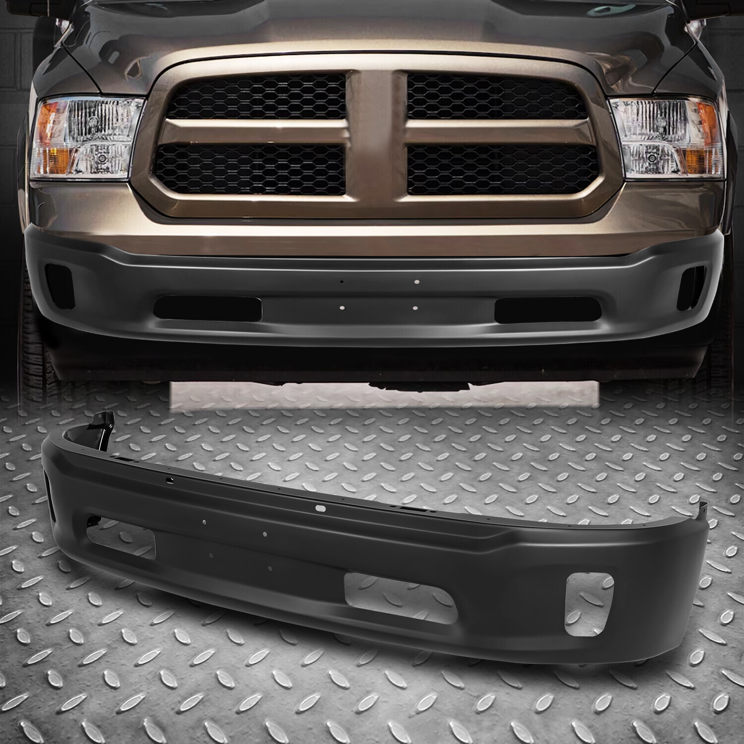 For 14-23 Ram 1500/Classic Black Steel Front Bumper Face Bar w/ Fog ...
