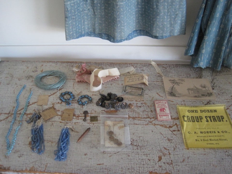 19th Century Hand Sewn Wallpaper Covered Sewing Notions Box Pull Out ...