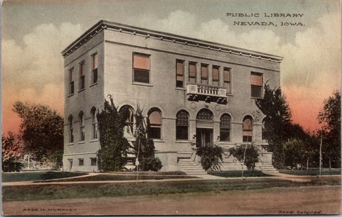 Hand Colored Postcard Public Library in Nevada, Iowa | eBay