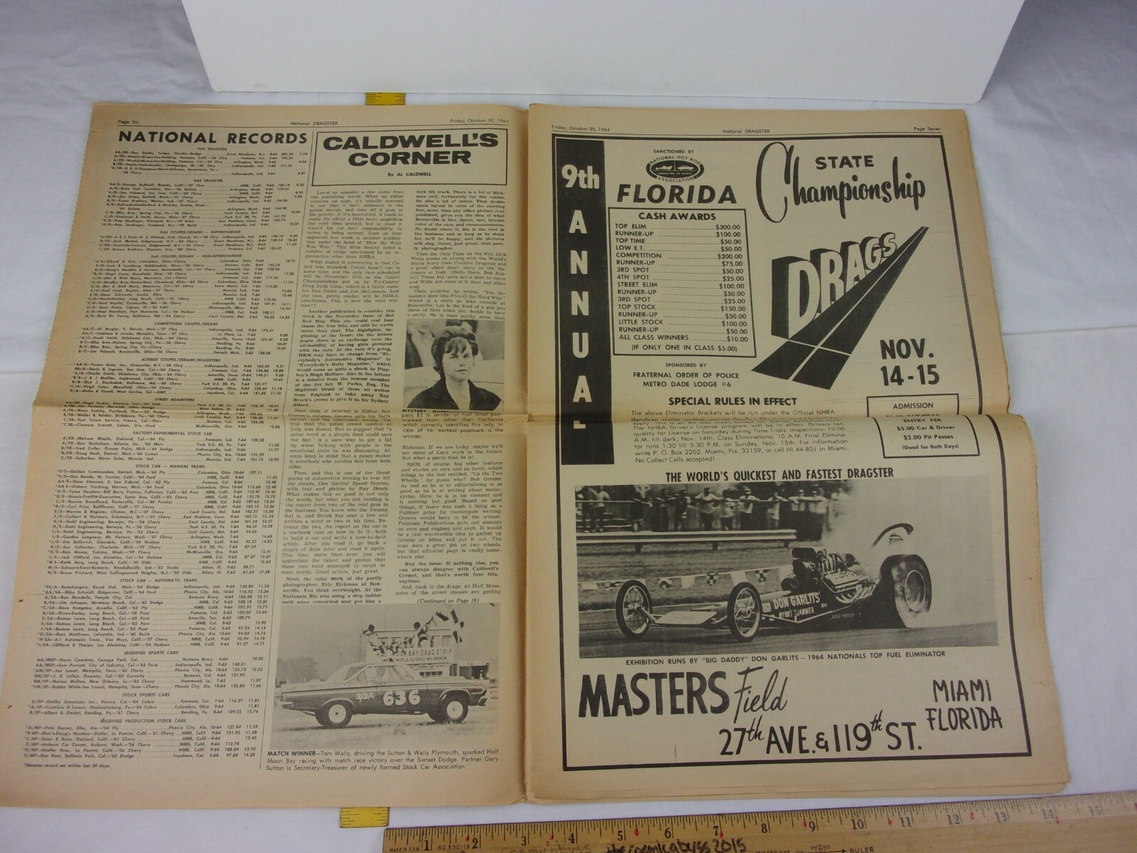 Maynard Rupp Butch Ryan Tex Randall 10/30/1964 National Dragster ...