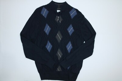 Mens Alex Cannon Blue Argyle 1/4 Zip Sweater Medium M EUC | eBay