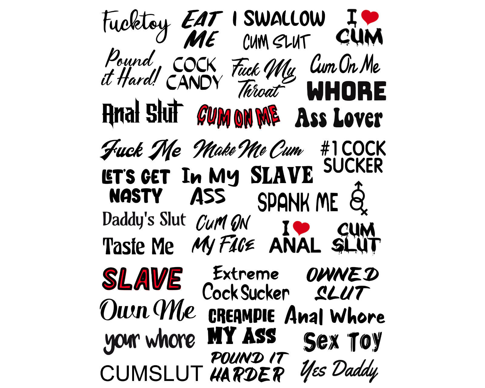 37 Naughty Temporary Tattoos Adult Body Art Slave Kinky Sex Hot Slutty