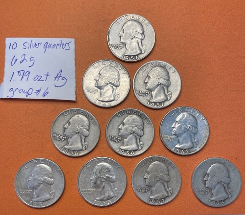 90% SILVER WASHINGTON QUARTERS LOT OF 10 - Photo Of Actual Coins- Group ...