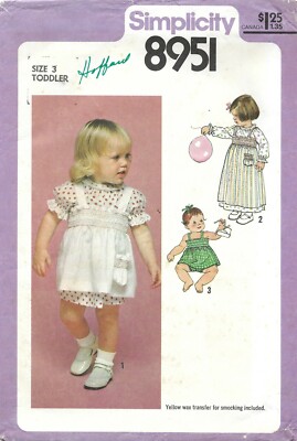 Simplicity 8951 Dress & Pinafore, Top, Panties Sz 3 Toddler CUT ...