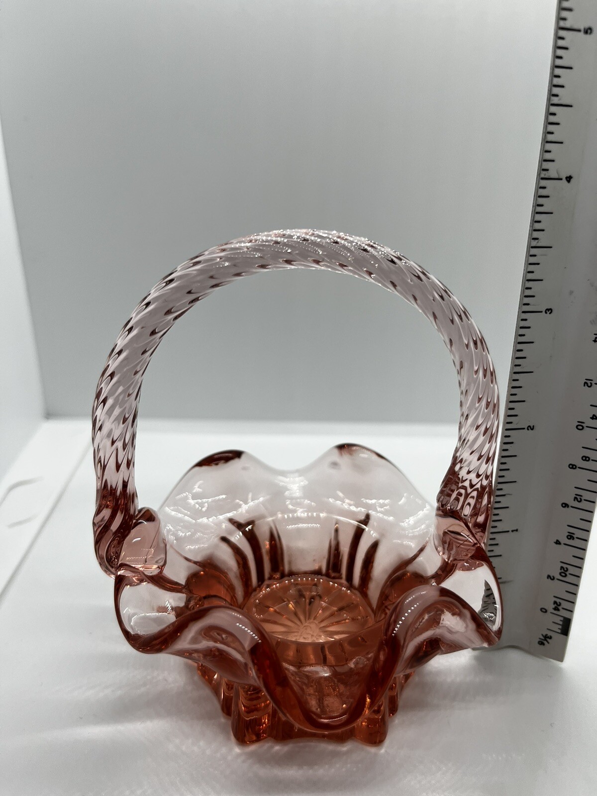 Fenton Pink Glass Basket With Braided Applied Handle | eBay