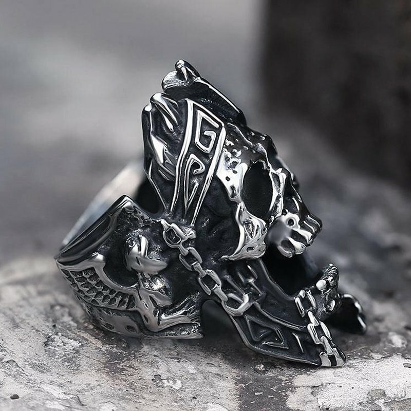 MENDEL Mens Stainless Steel Gothic MC Biker Skull Crown Ring Black Men ...