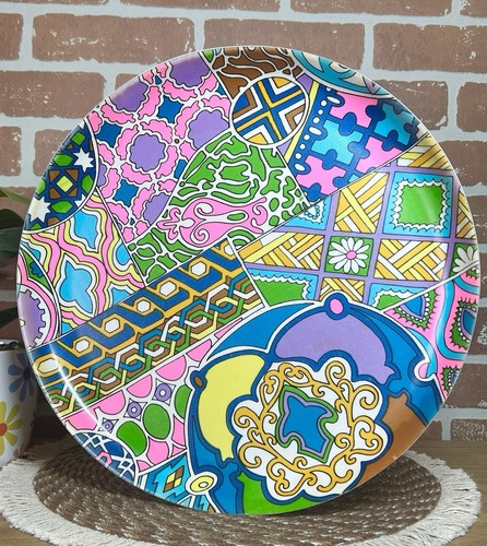 Vintage Mod Groovy Patchwork Fiberglass 14" Round Serving Tray Retro ...