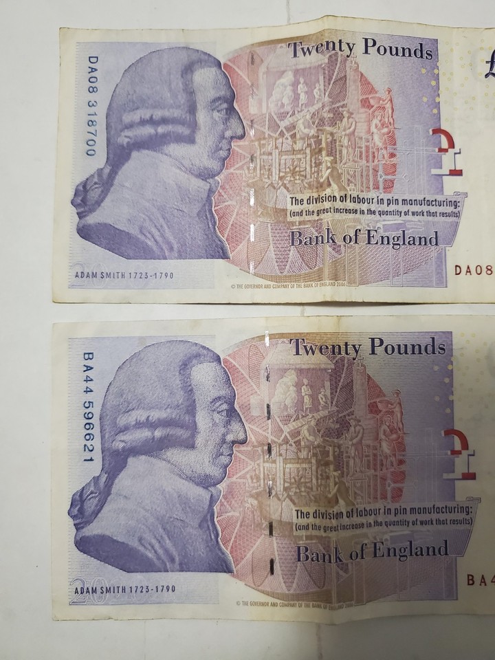 Lot of 2 OLD BRITISH 20 POUND UK BANKNOTE QUEEN ELIZABETH BANK OF ...