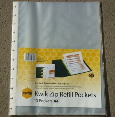 10x NEW Marbig Kwik Zip A4 Refill Pockets for KZ Refillable Display ...