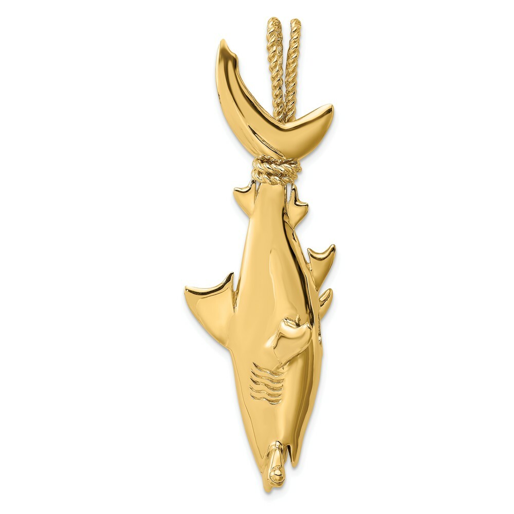 14k 14kt Yellow Gold 3-D Hammerhead Shark w/ Rope Bail Charm PENDANT 55 ...