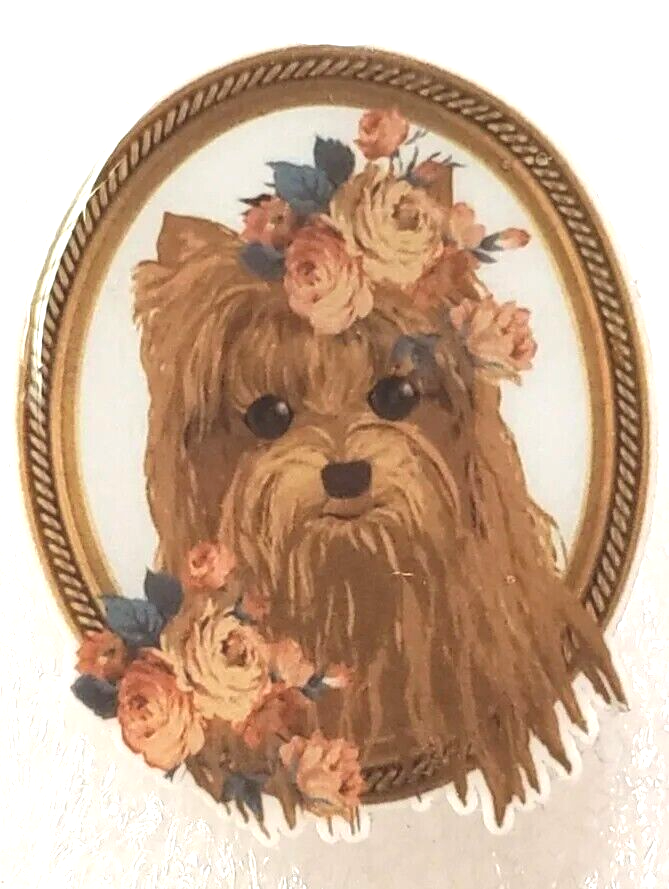Yorkshire Terrier Yorkie With Roses in Frame Small Flat Acrylic Pin Tac ...