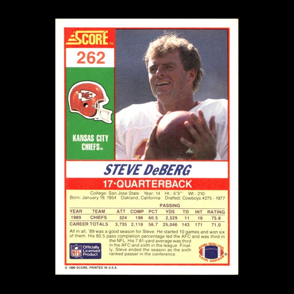 Steve DeBerg 1990 Score Kansas City Chiefs #262 Set Break GM | eBay