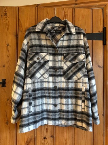 Zara black and cream check shacket with wool, Size S | eBay