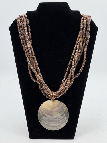 Large White Shell Statement Necklace 6 Strand Brown Beads Philippines ...
