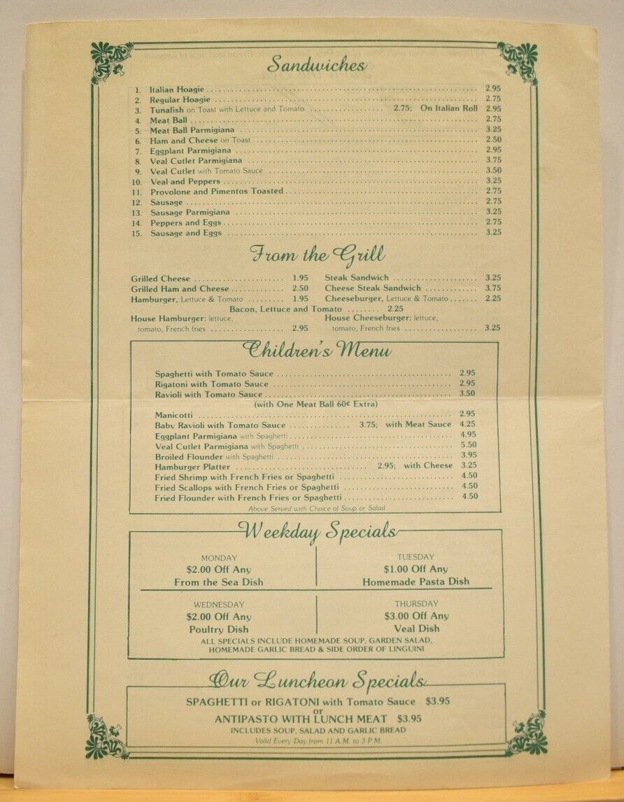 1980s Boccaccio 70 Ristorante South Italian Restaurant Menu Camden New ...