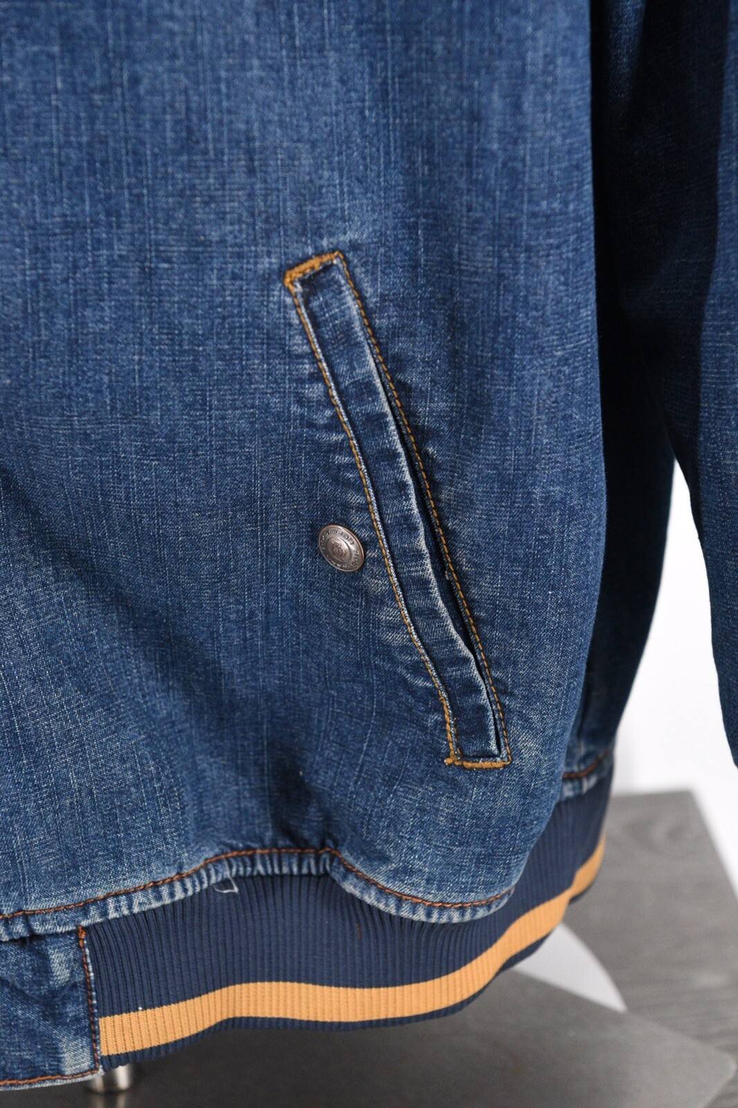 RocaWear Blue Denim Jean Varsity Jacket Appliqué Spe… - Gem