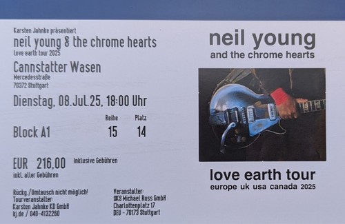 Neil Young Konzertkarten Stuttgart 08.07.2025, 1 Tickets | eBay.de