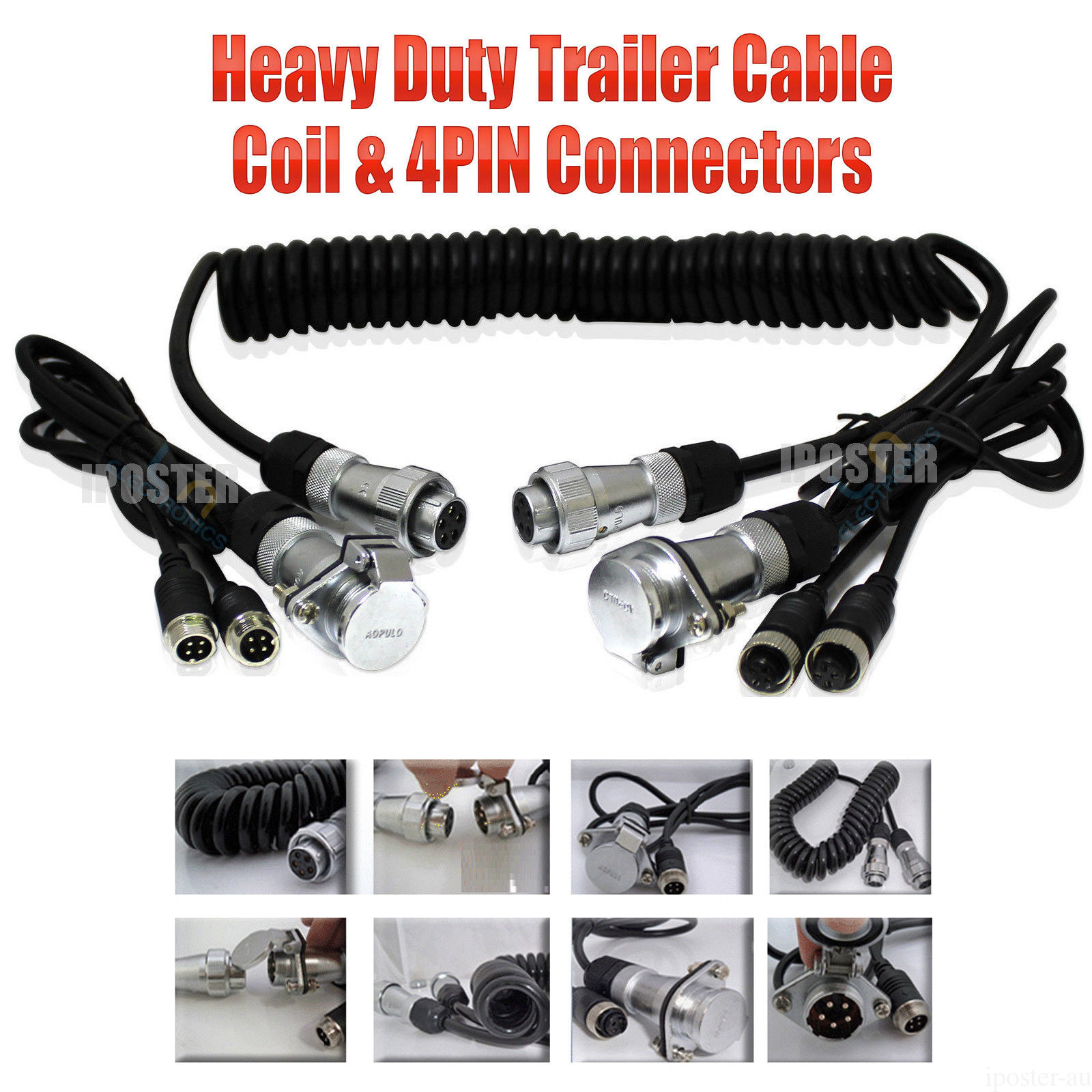 Suzy coil 2x5pin connector 4m to 4pin towing spring trailer cable for ...