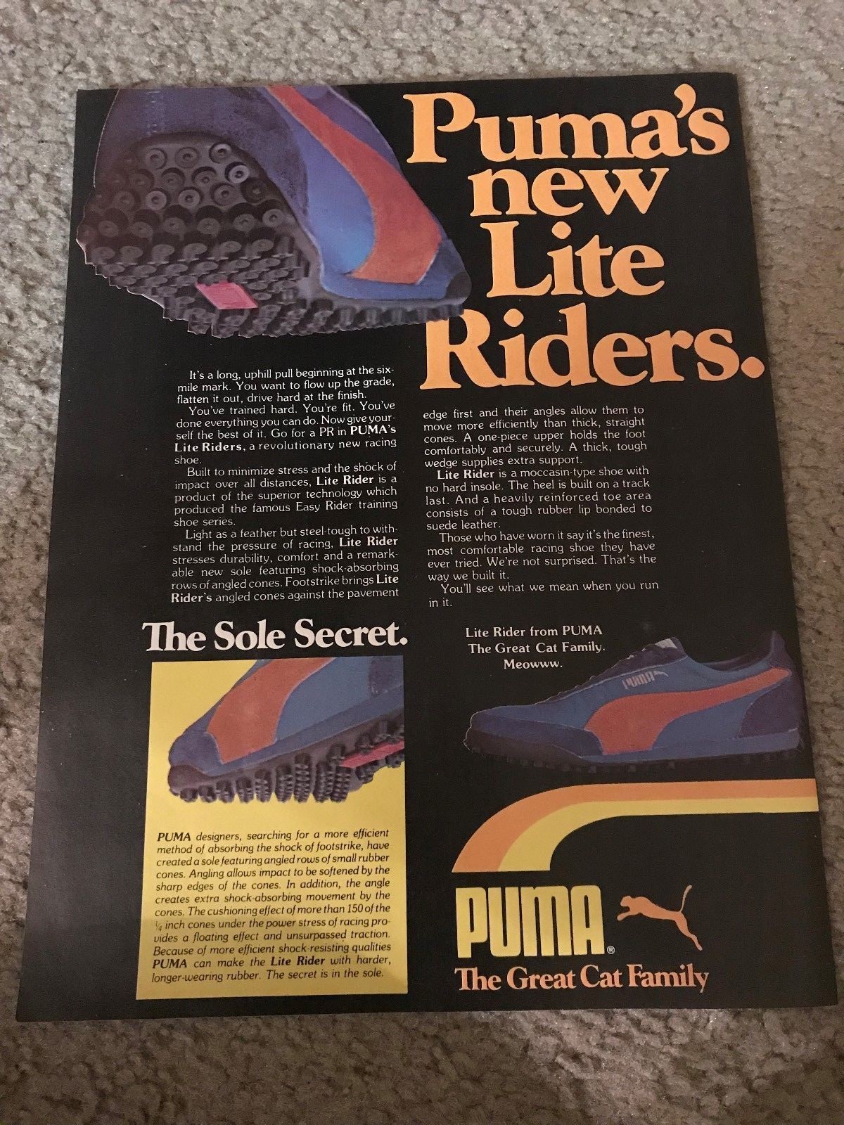Vintage 1979 PUMA LITE RIDER Running Shoes Poster Print Ad 1970s RARE ...