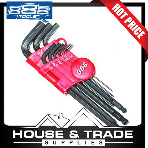 888 Tools Hex Keys 9 Piece SAE Imperial Allen Key Set Ball Drive Hex ...