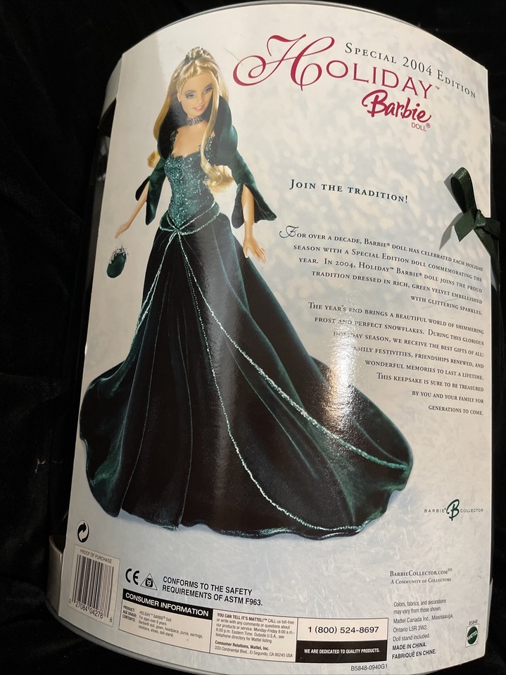 2004 Holiday Barbie Doll Special Edition Green Dress Blonde Hair | eBay