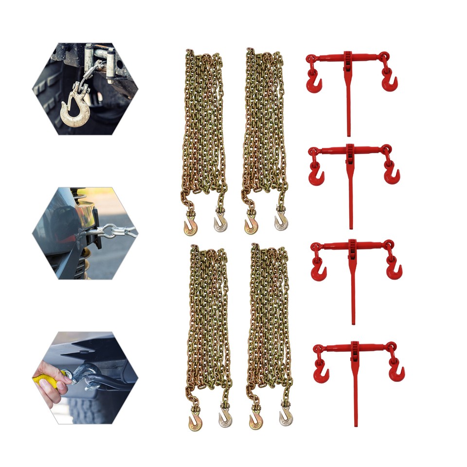 4 Set Pack Chain and Binder Kits Ratchet Load Binder 5/16''- 3/8''+20ft ...
