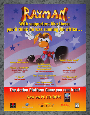 Rayman PS1 Sega Saturn Atari Jaguar Print Ad Vintage Art CA 1996 | eBay