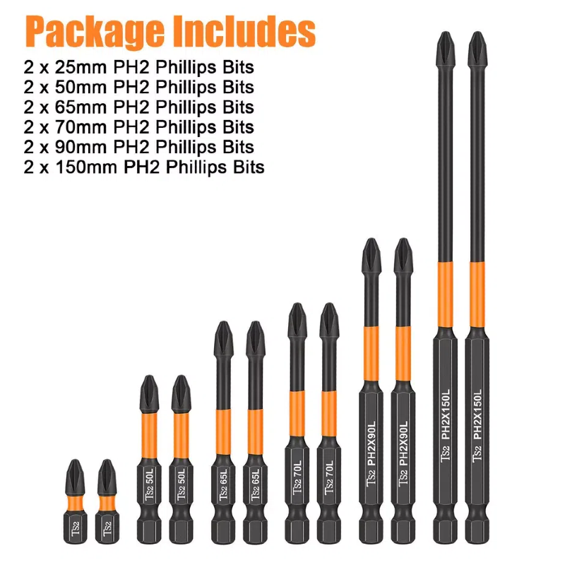 12PCS Magnetic Phillips Screwdriver Drill Bits Tool PH2 Impact Driver ...