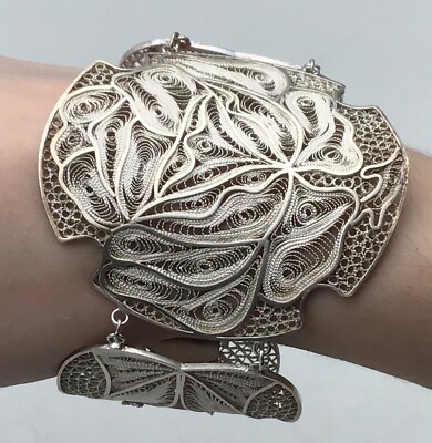Estate Antique Peru Filigree Panel Bracelet Sterling with Gold wash ...