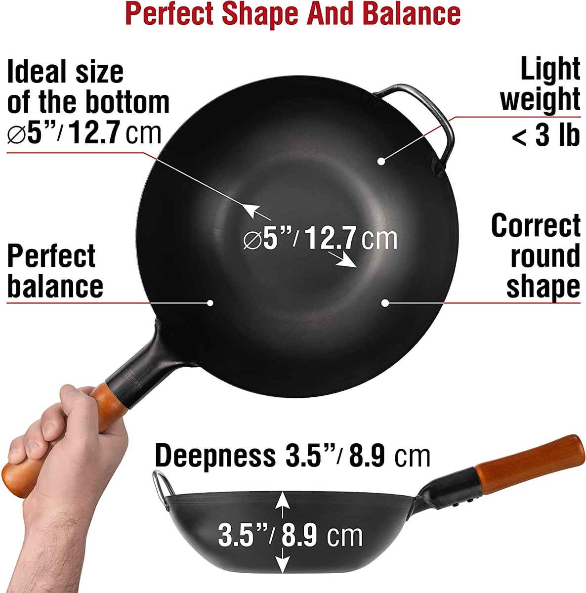 Nonstick Honeycomb Design Wok 12.8 Inch Set - 11 Pc, Flat Bottom, No ...
