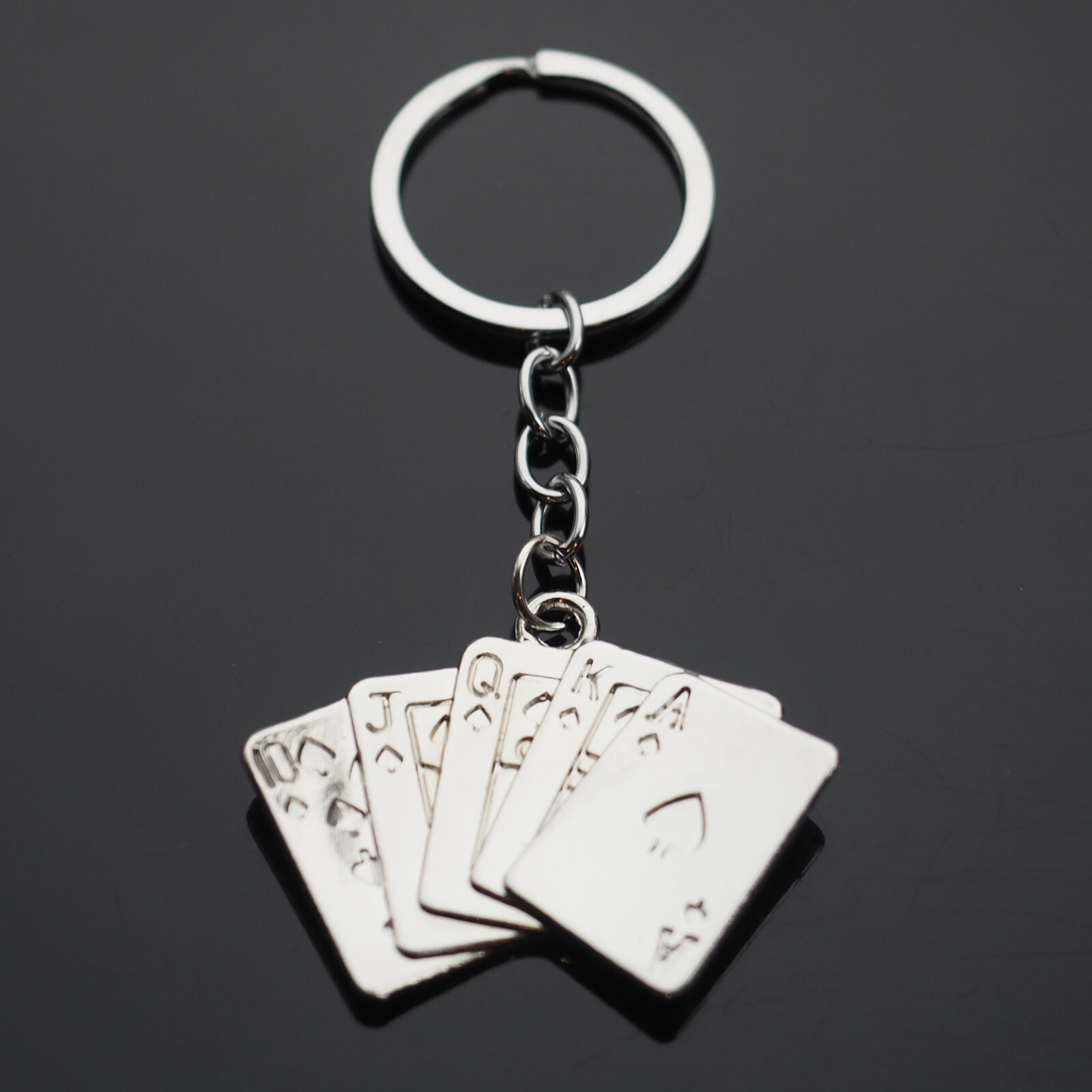 Royal Flush of Spades Poker Texas Holdem Key Chain Silver Pendant Charm ...